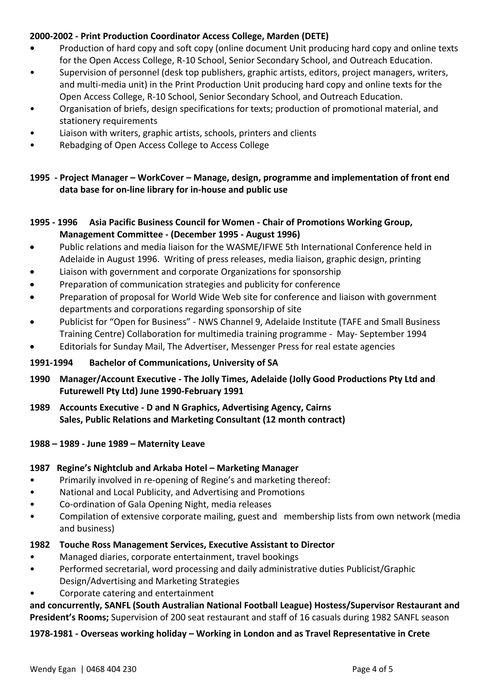 Wendy Egan Resume October 2016 | PDF