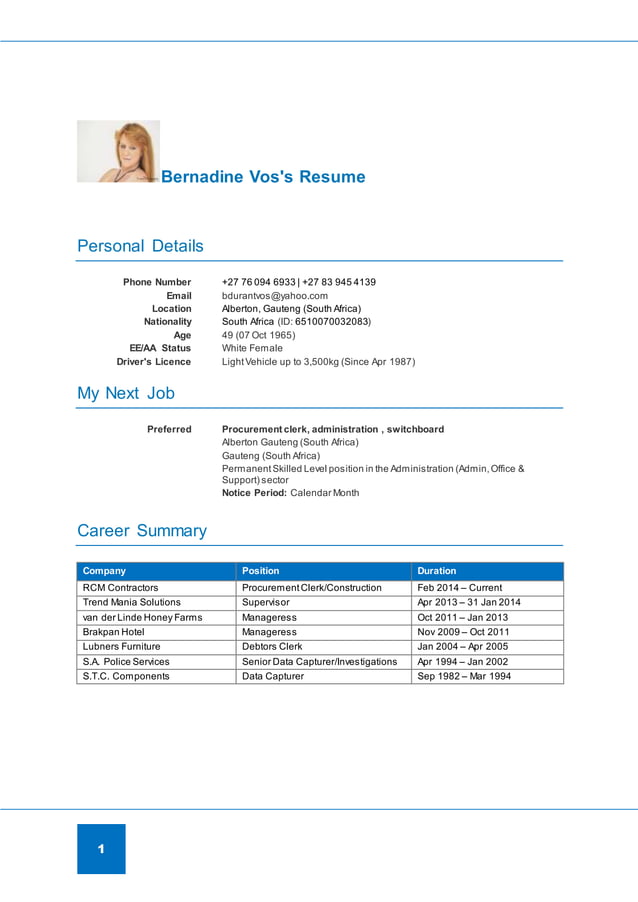 Bernadine_Vos's_Resume - Copy | PDF