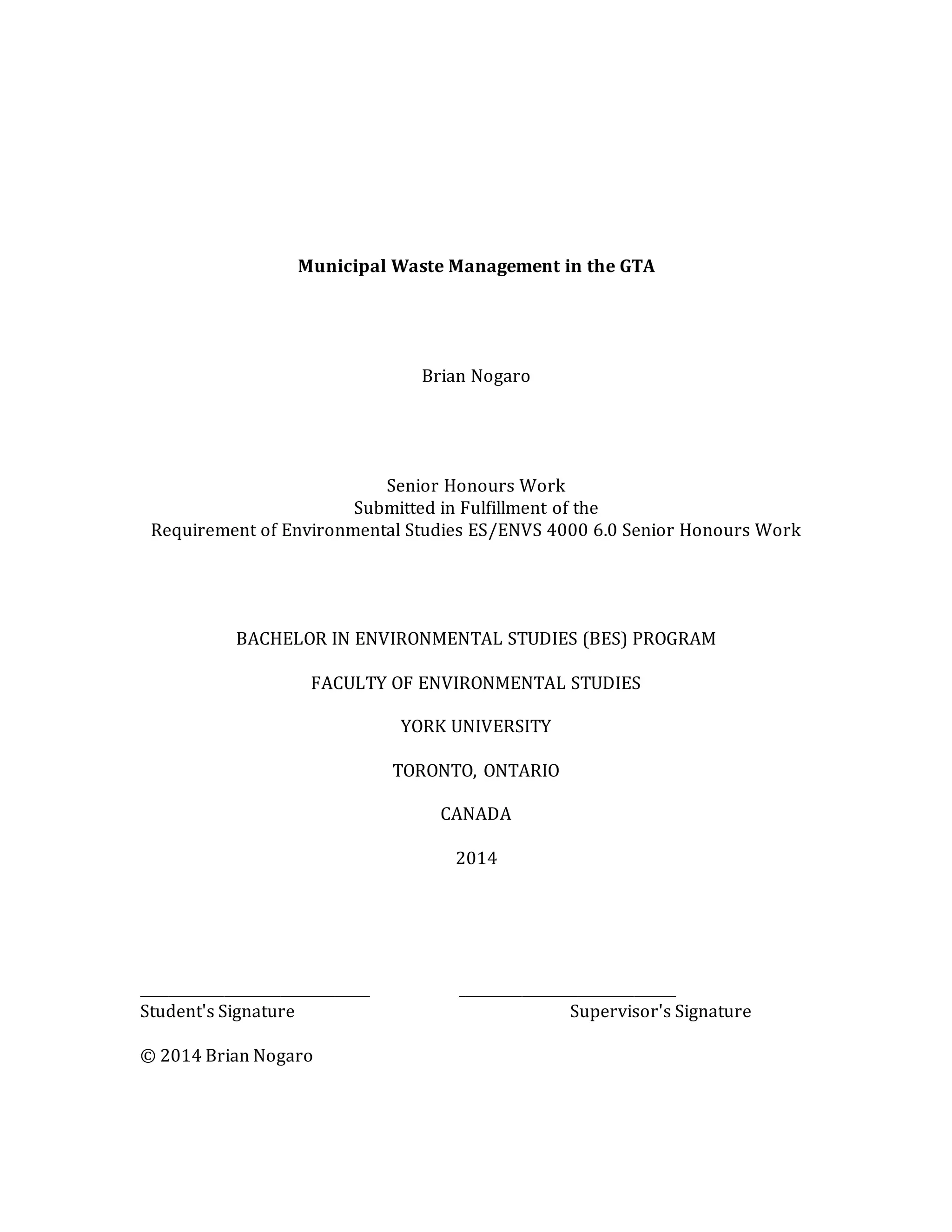 Waste Management in the GTA Final Thesis | DOCX