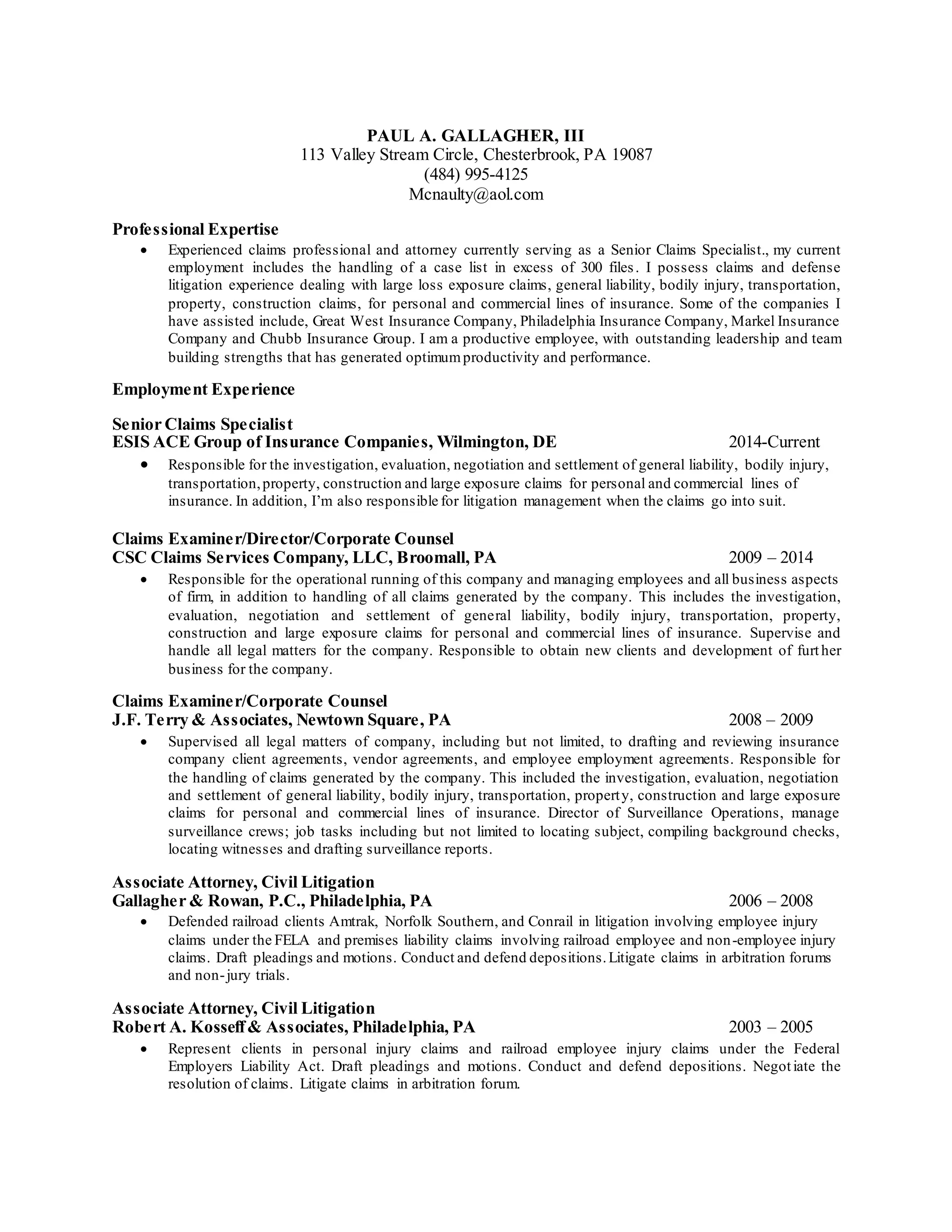 Paul Gallagher Resume | DOCX