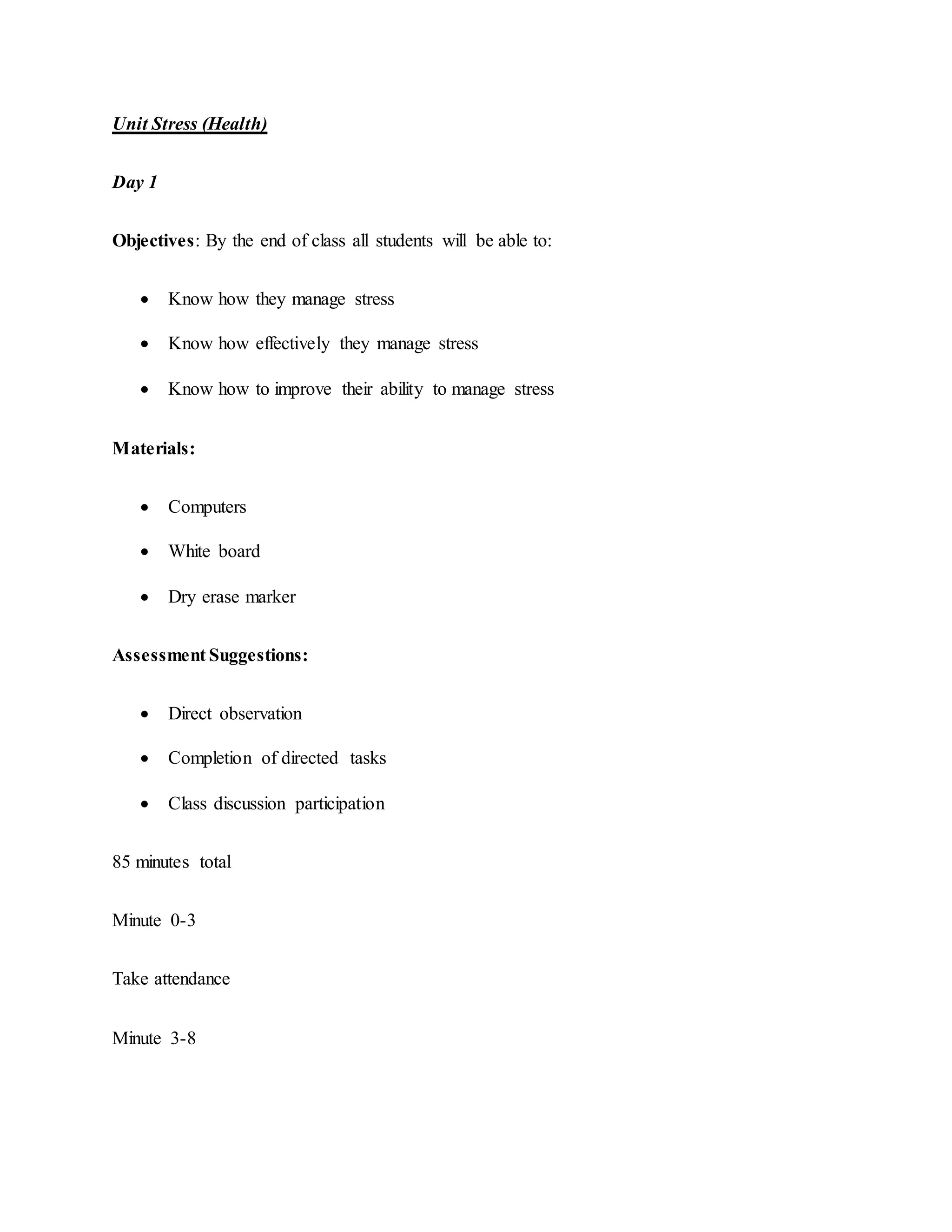 Stress lesson plan 1 | PDF