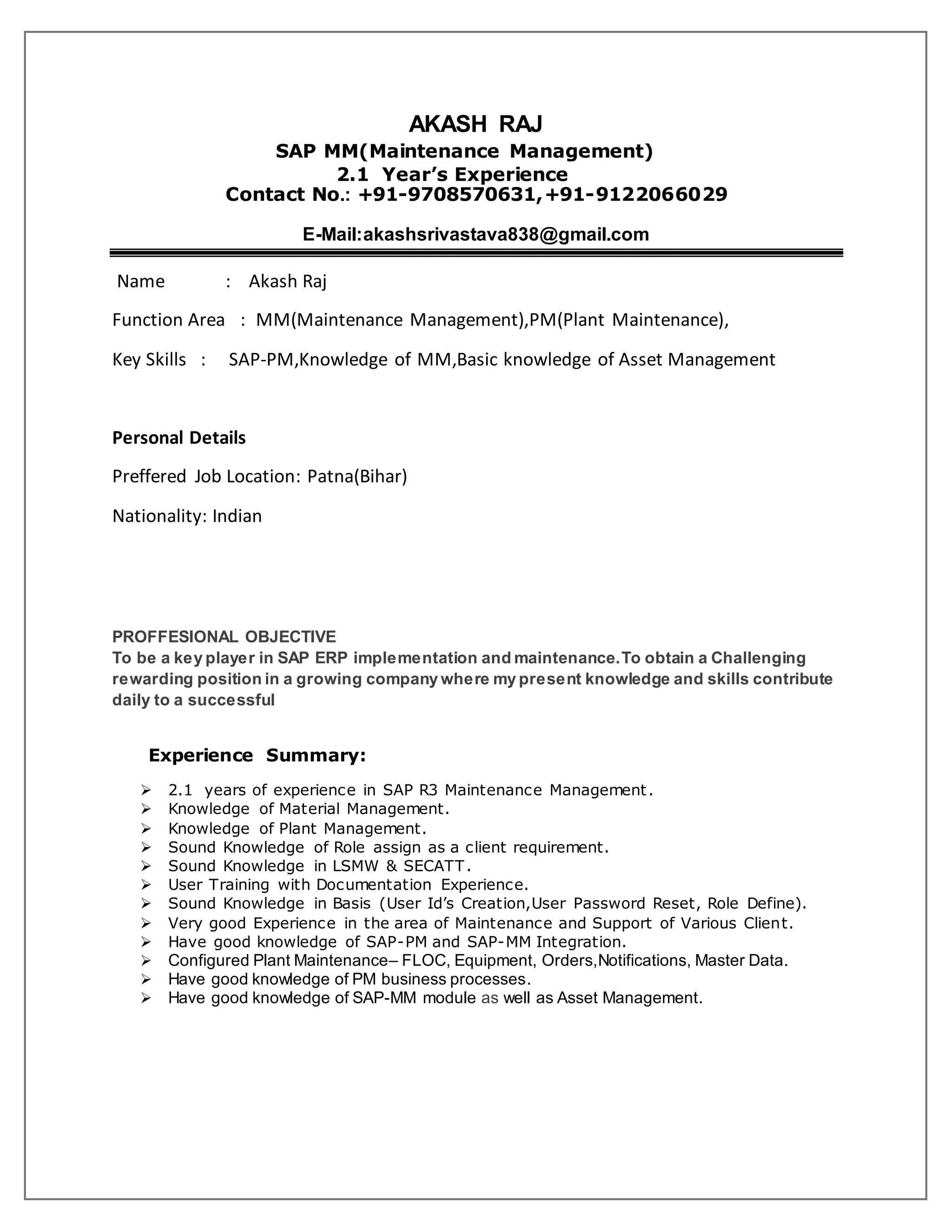 AKASH RAJ RESUME | DOCX | Technology & Computing