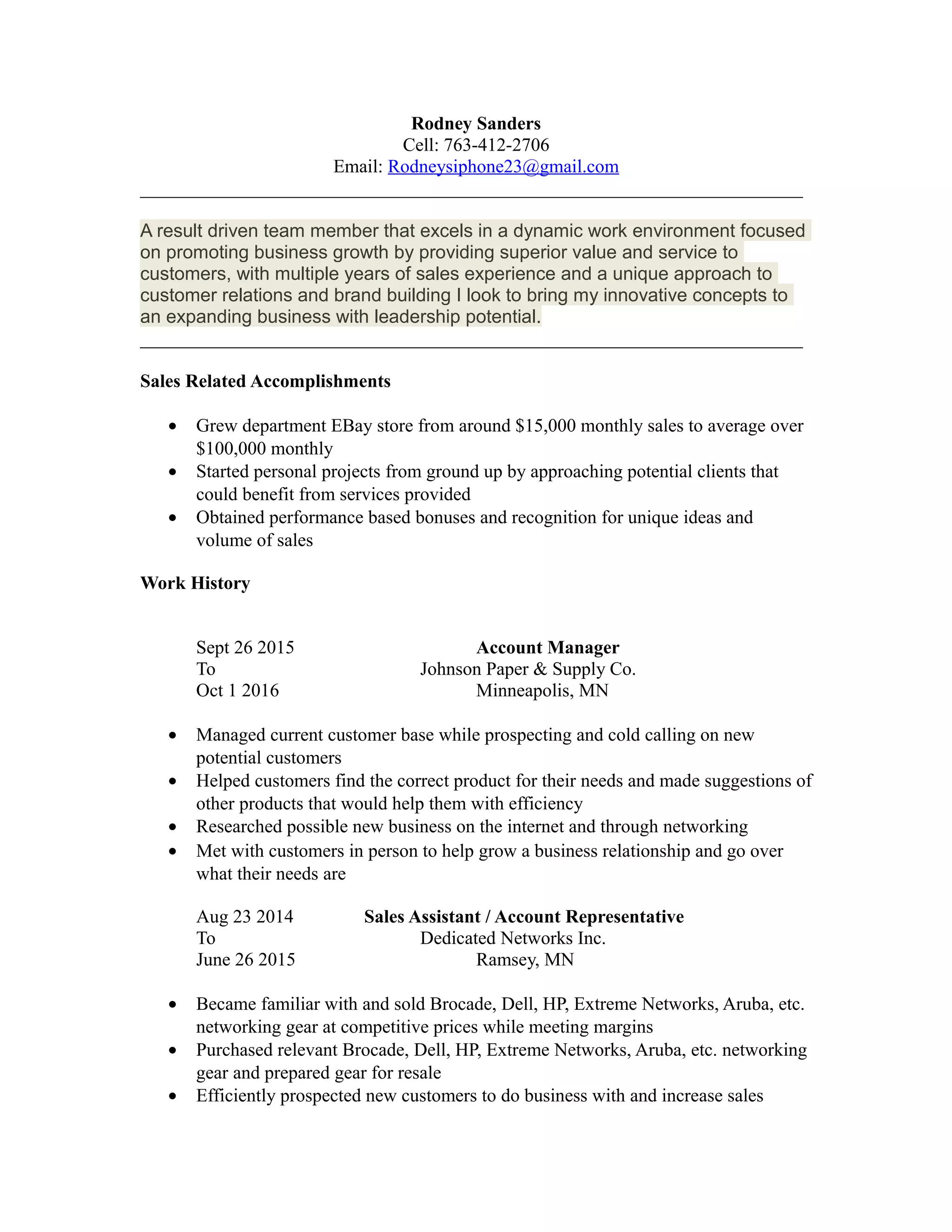 Rodney's Resume 2016 | DOC