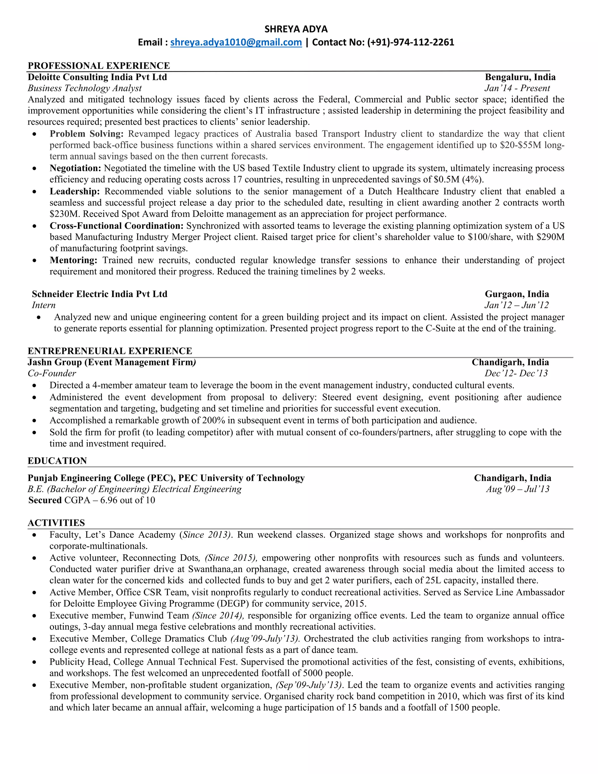 Resume_Shreya Adya | PDF