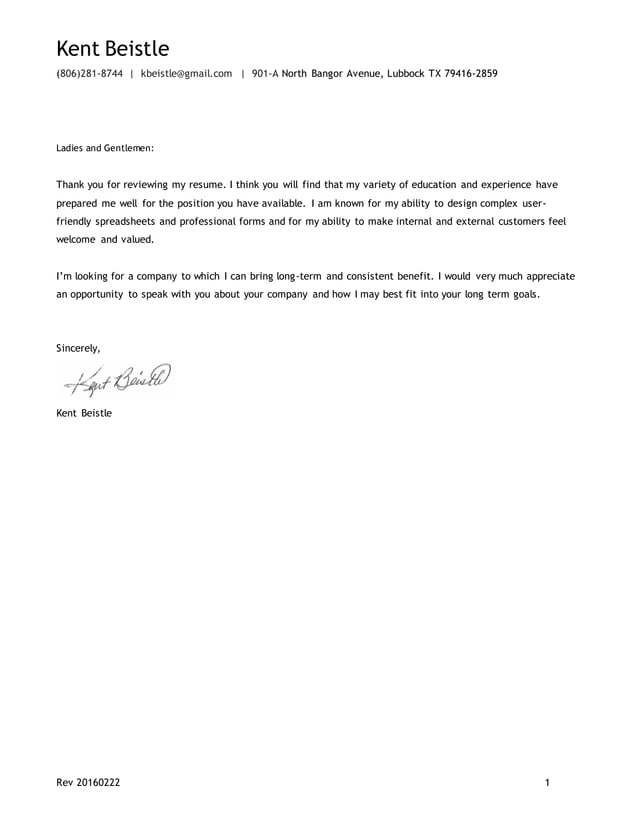 Cover Letter Kent Beistle | DOCX