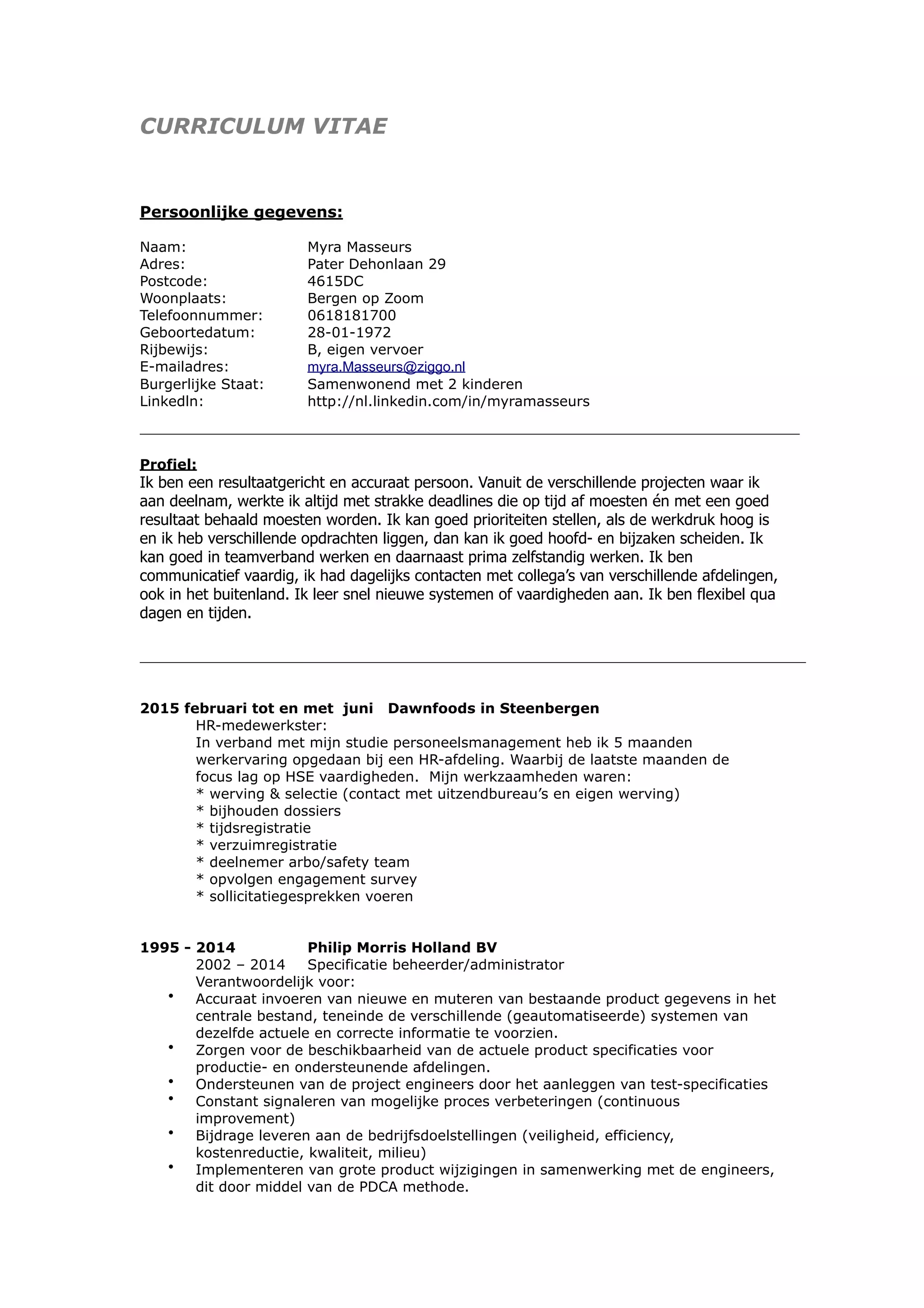 CURRICULUM VITAE Myra Masseurs | PDF