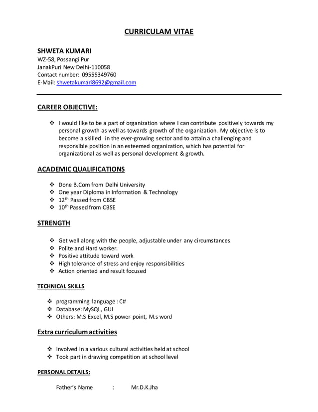 Shweta Kumari Resume | DOCX
