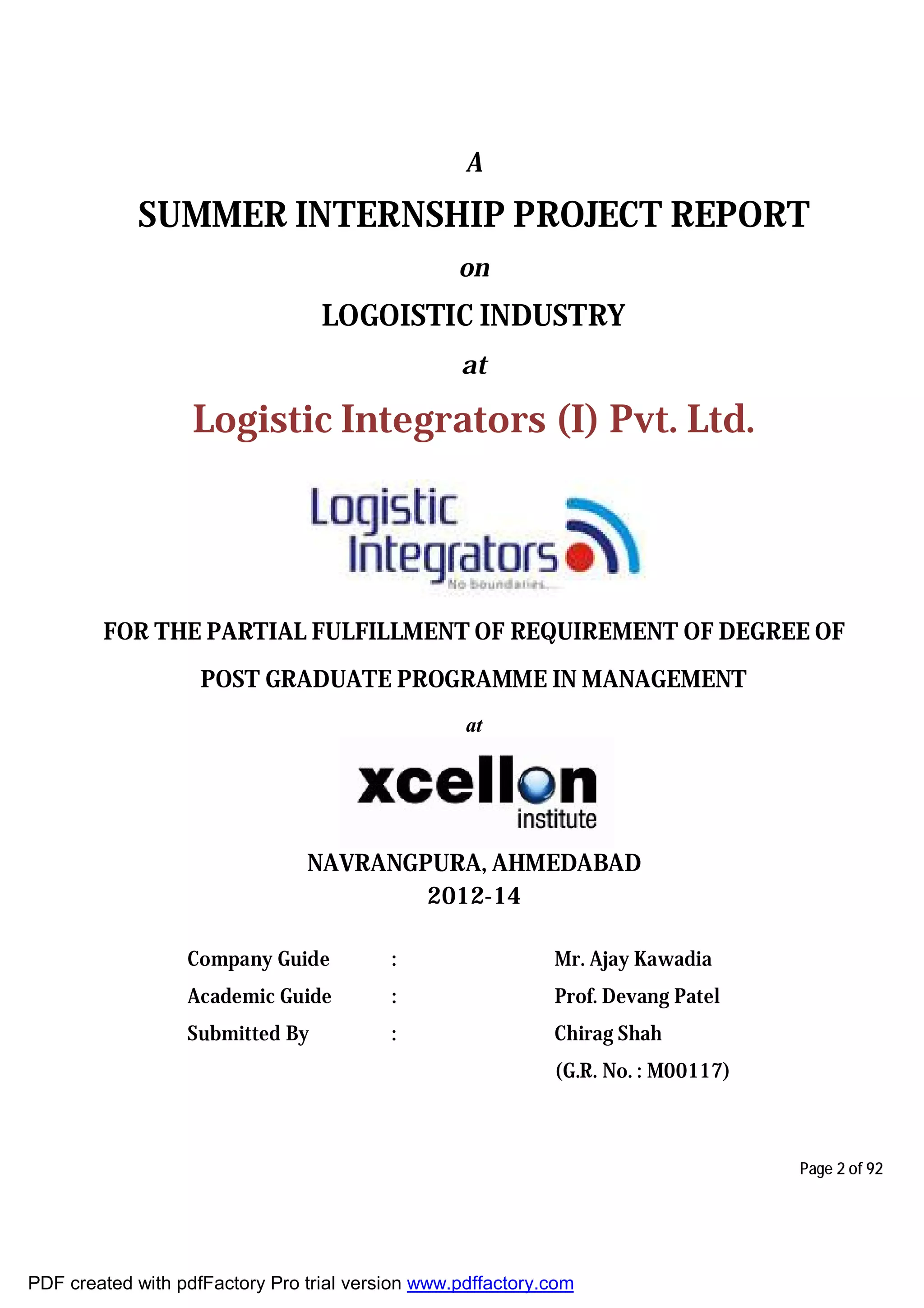 SIP Final Report (Logistic) | PDF