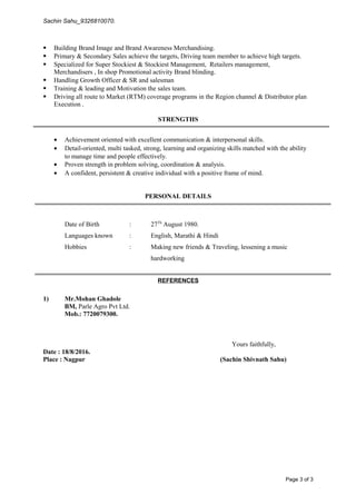 SACHIN SAHU RESUME 2016 | PDF