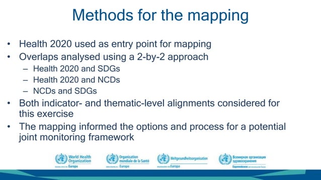 Indicator mapping across Health 2020, SDGs and NCD frameworks and the ...