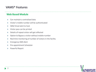 VAMS (Visitor Authentication Management System) | PDF