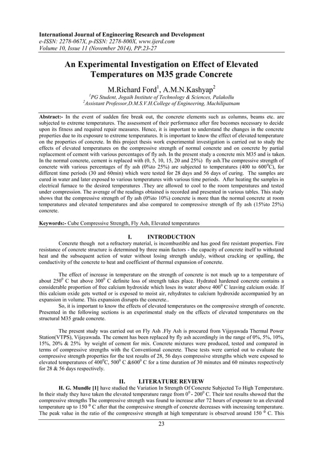 An Experimental Investigation on Effect of Elevated Temperatures on M35 grade Concrete | PDF ...