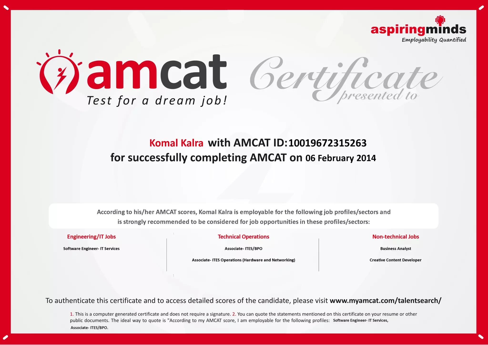 amcat certificate | PDF