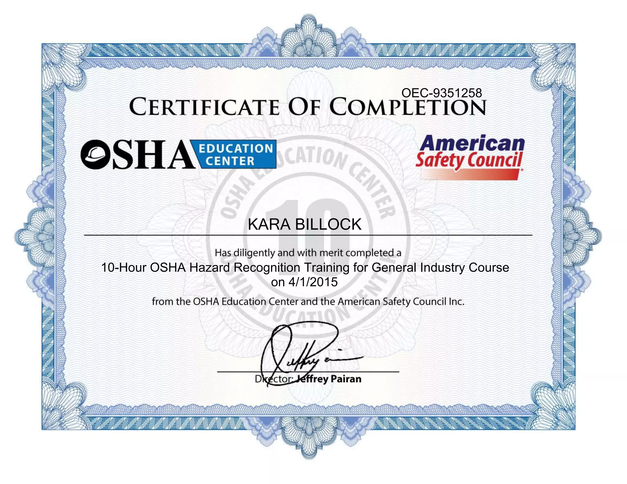 OSHA Certificate | PDF