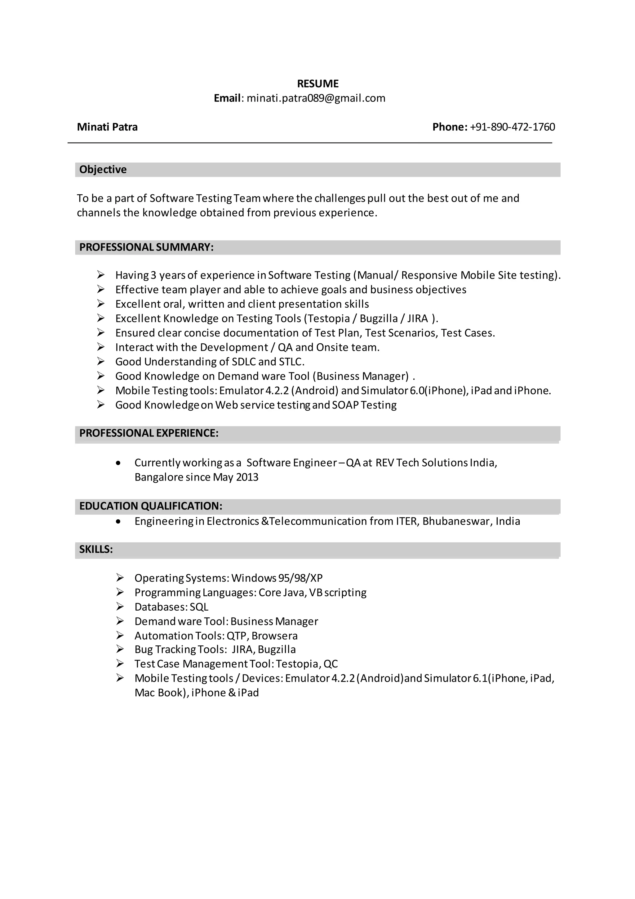 QA Experience Resume | DOCX | Operating Systems | Computer Software and Applications