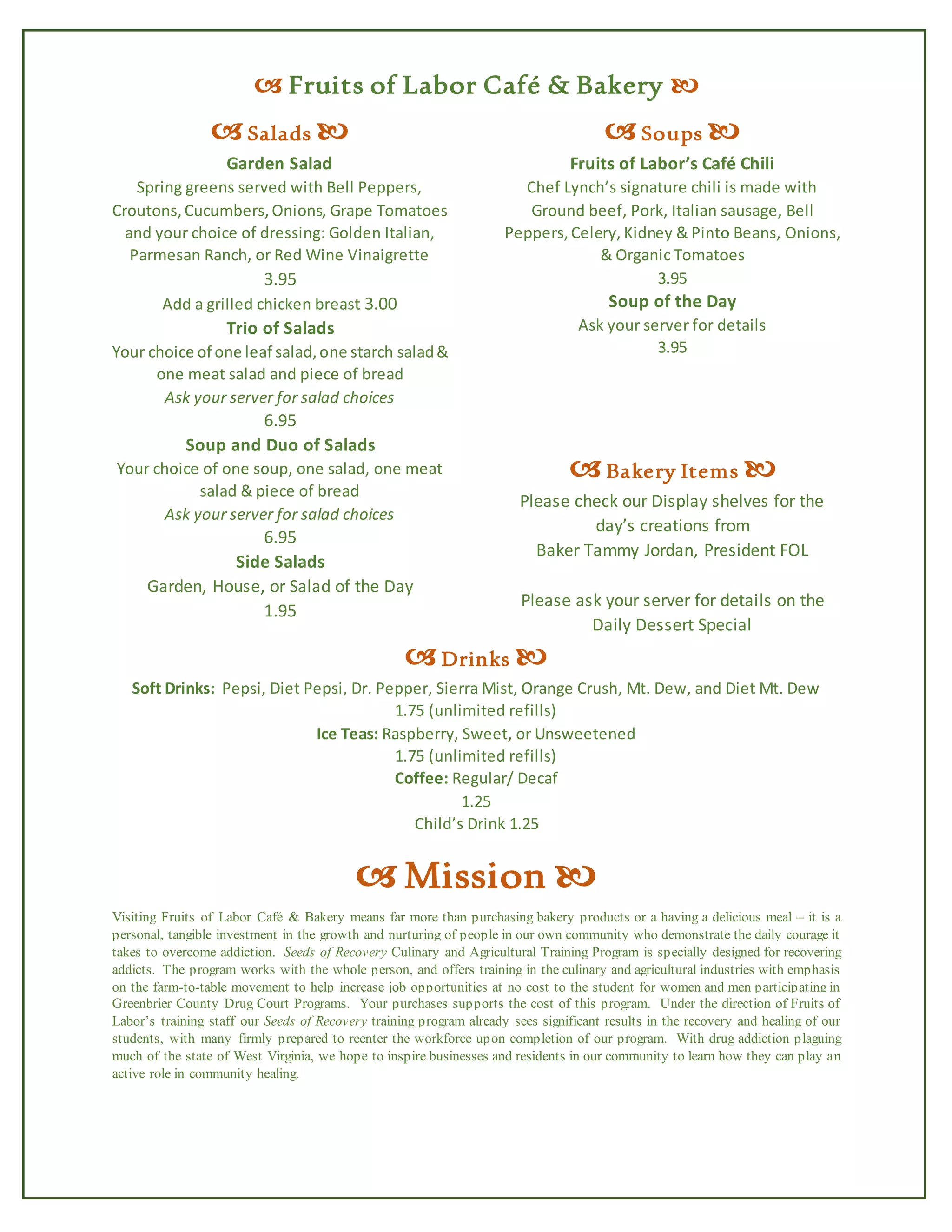 Cafe Menu Lunch | DOCX