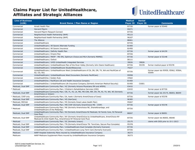 UHC_Affiliate_PayerID | PDF | Health Insurance | Insurance