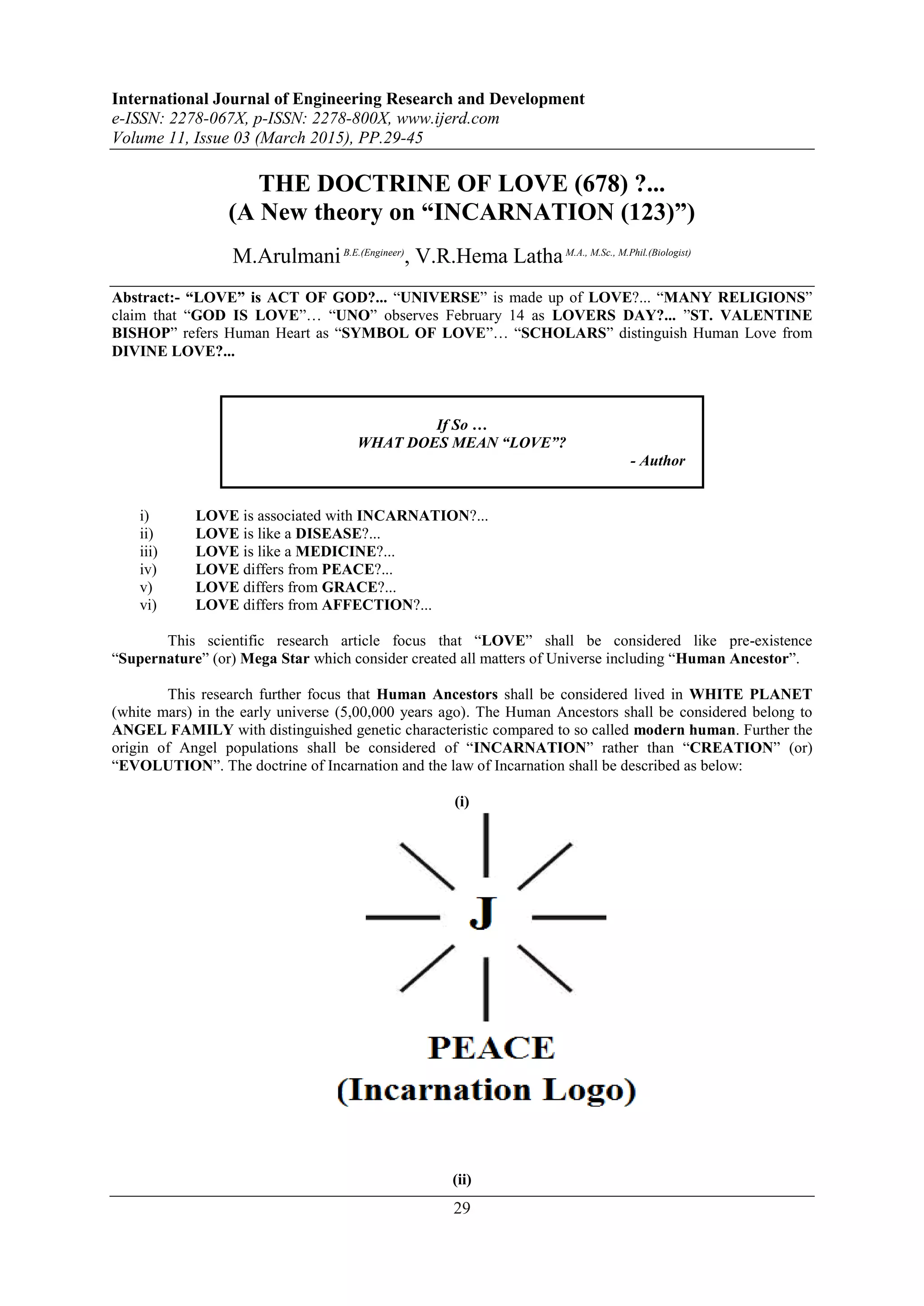 THE DOCTRINE OF LOVE (678) ?... (A New theory on “INCARNATION (123)”) | PDF