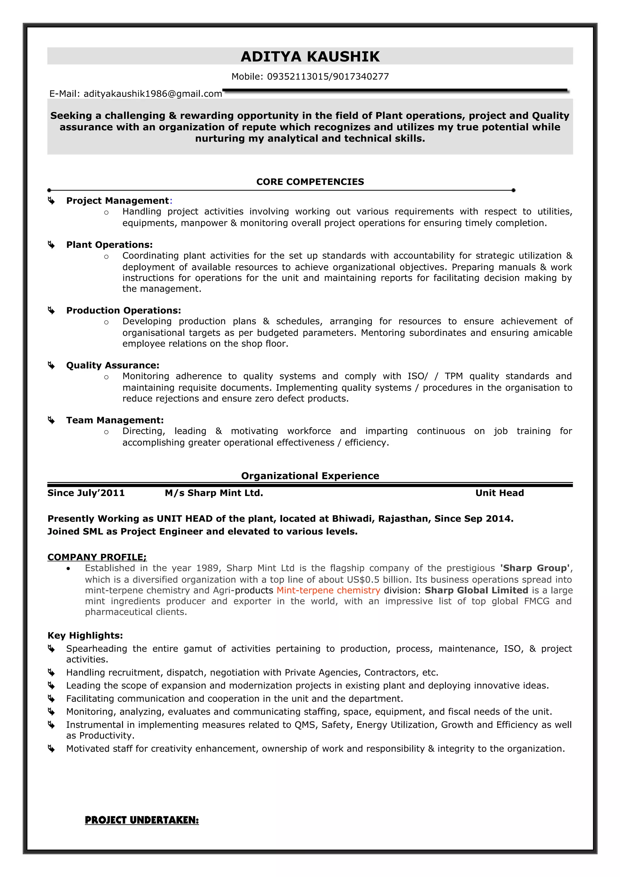 ADITYA KAUSHIK Resume | PDF