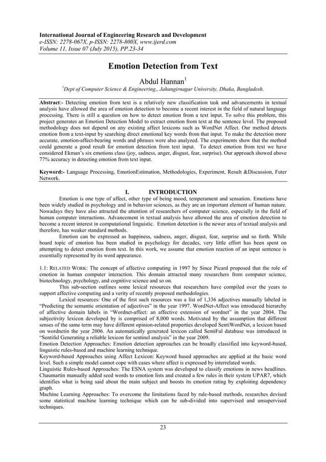 Emotion Detection From Text Pdf