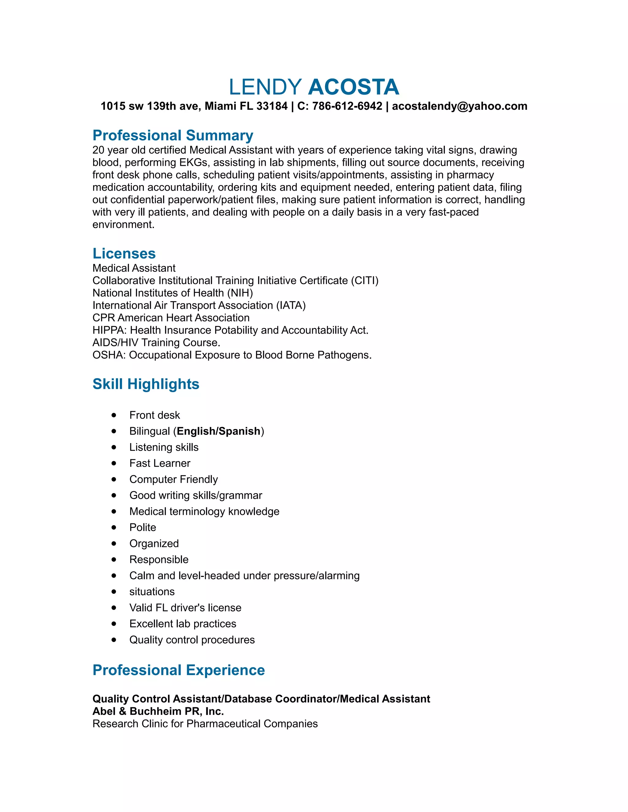 LendyAcosta Resume | RTF