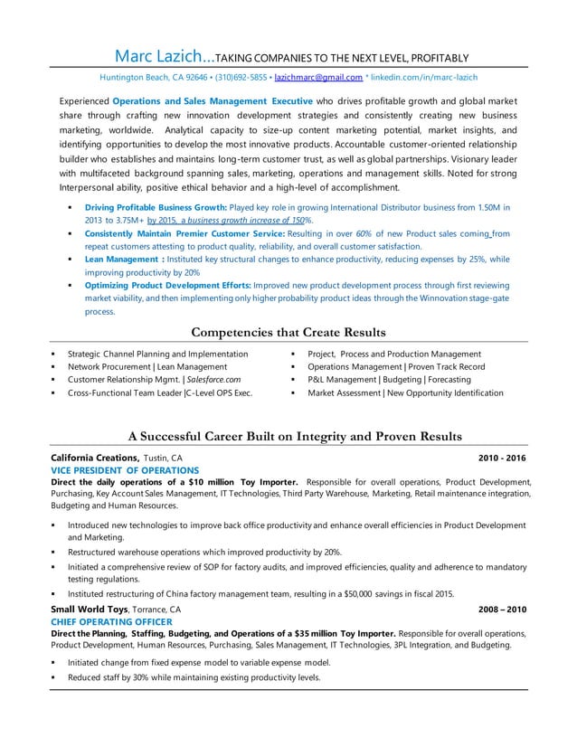 resume Marc Lazich CA | PDF