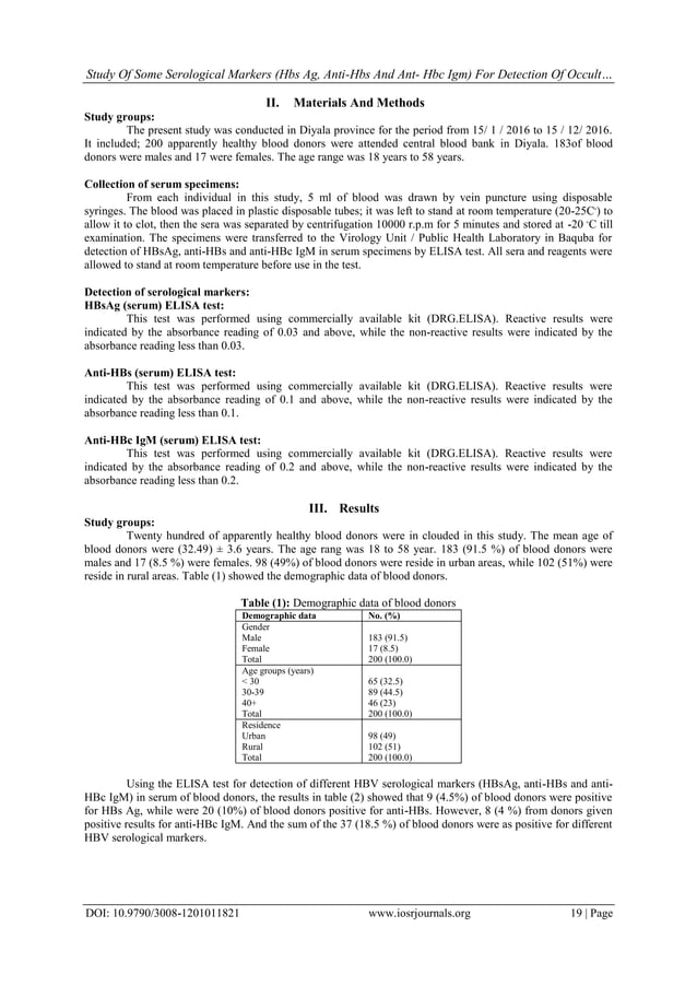 Study of Some Serological Markers (Hbs Ag, Anti-Hbs and AntHbc Igm) for ...