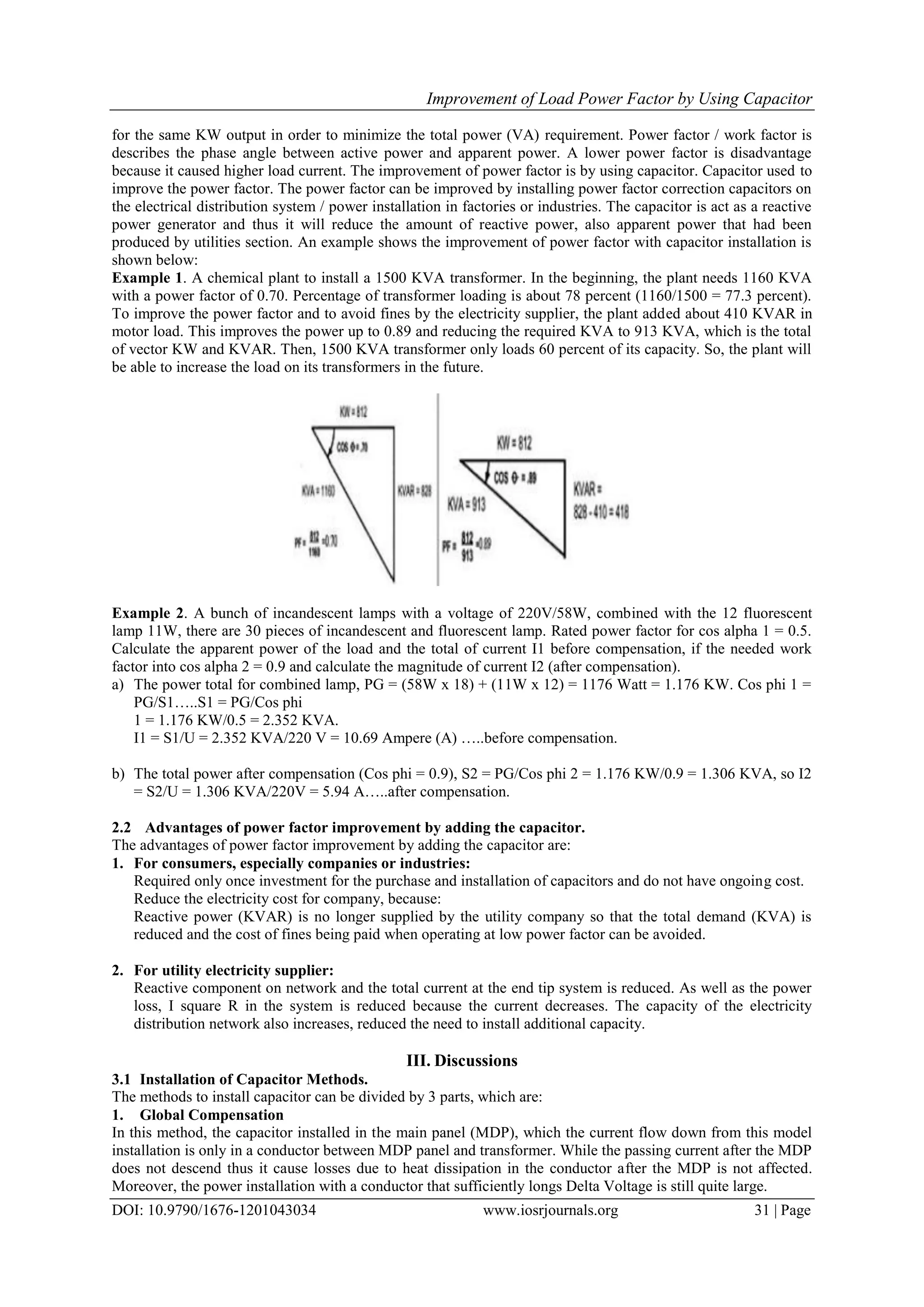 Improvement of Load Power Factor by Using Capacitor | PDF