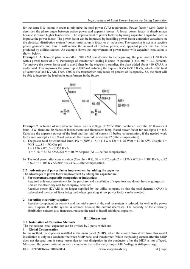 Improvement of Load Power Factor by Using Capacitor | PDF