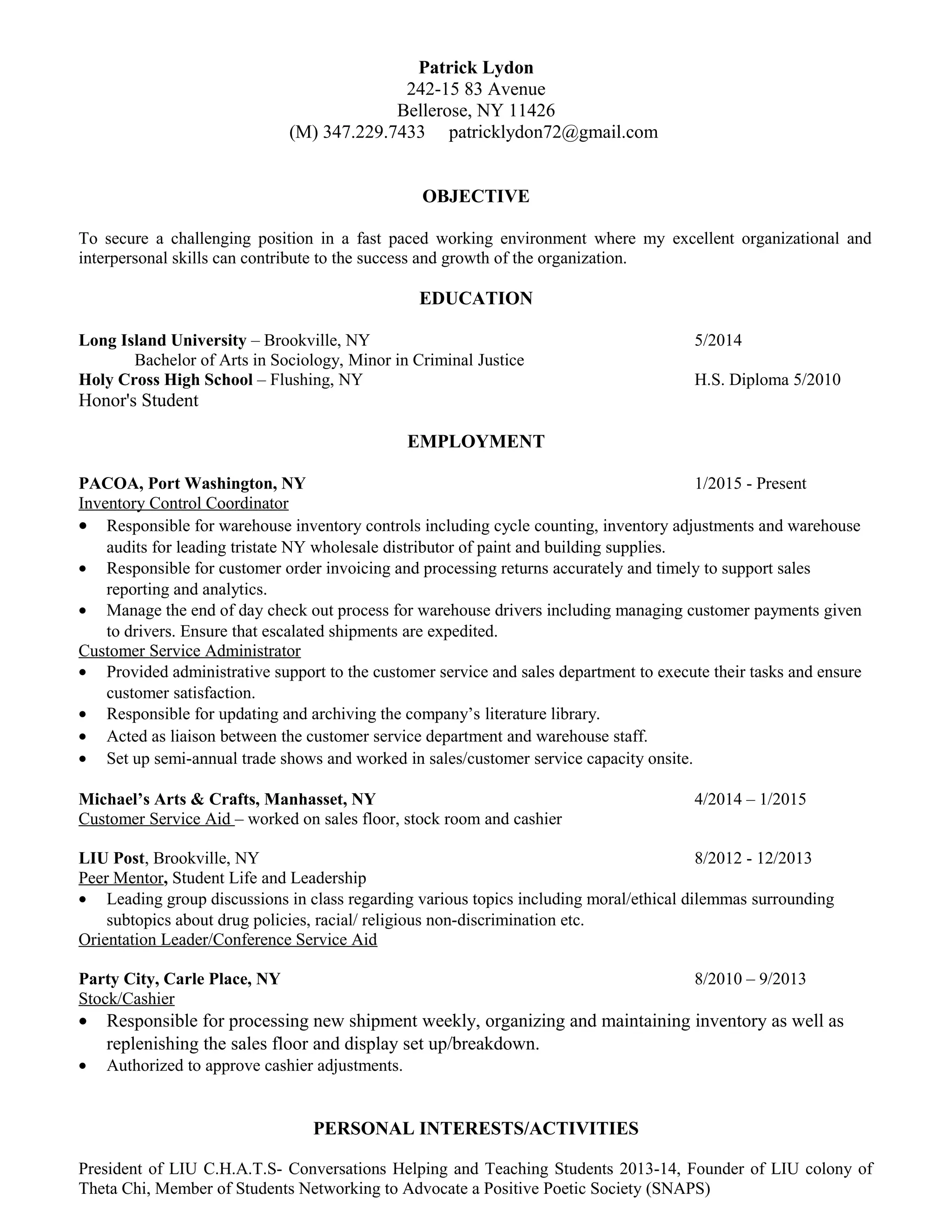 Patrick Lydon Resume | DOC