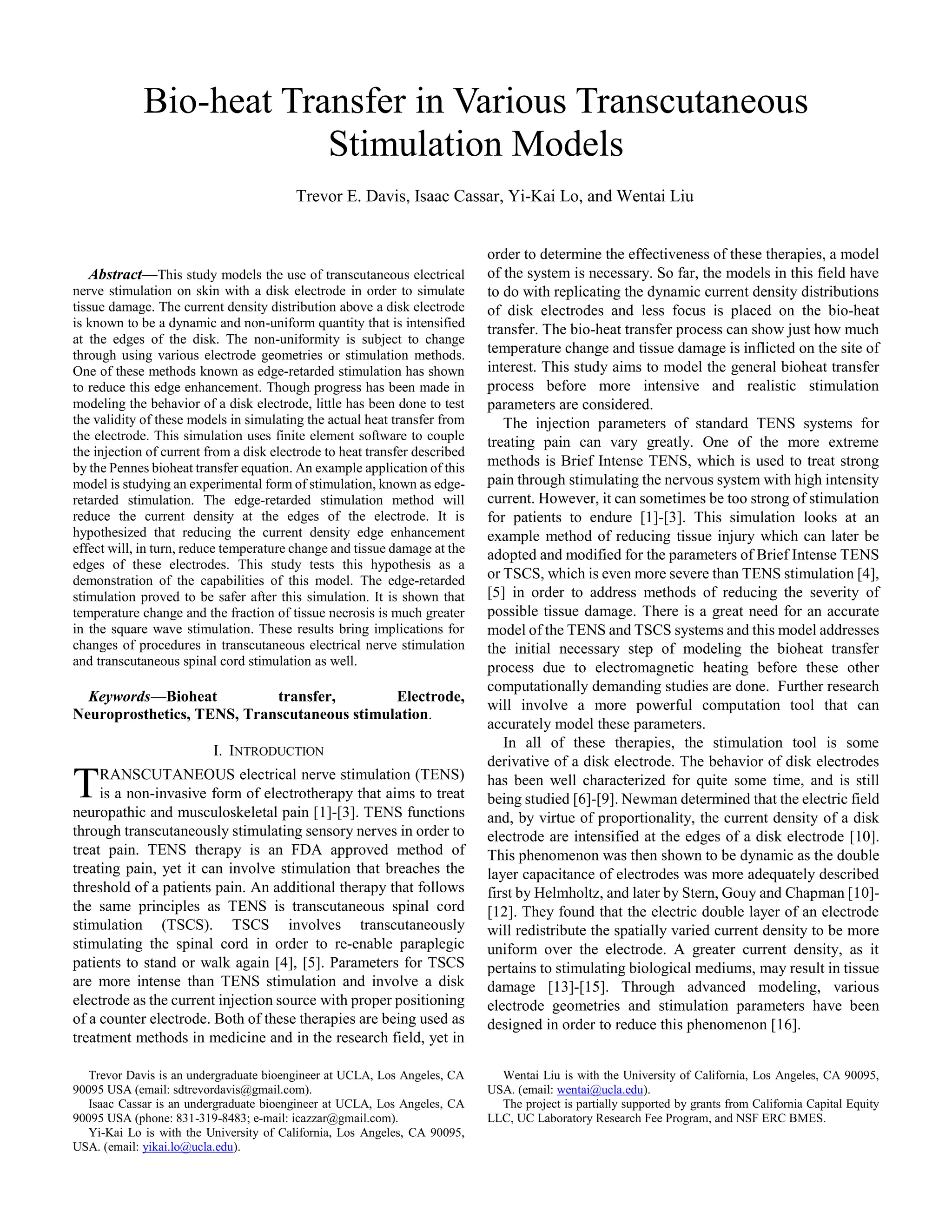 Bio-heat Transfer in Various Transcutaneous Stimulation Models | PDF ...