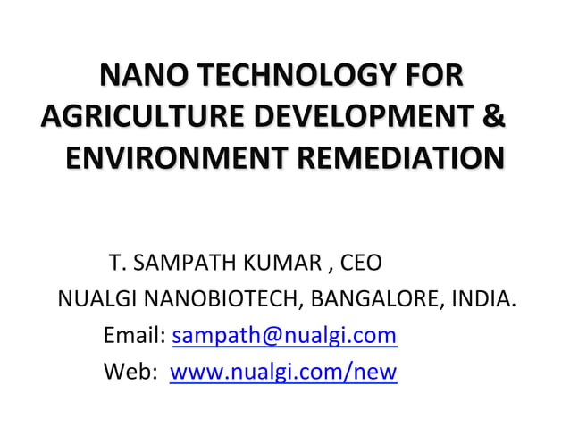 Sampath Kumar, Founder, Nualgi Nanobiotech | PPT