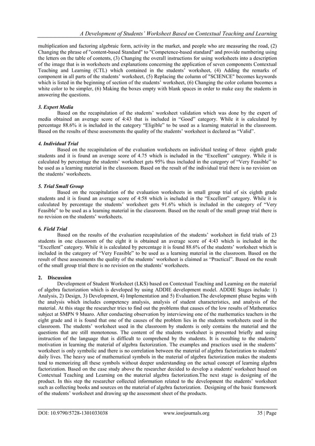 A Development of Students’ Worksheet Based on Contextual Teaching and Learning | PDF