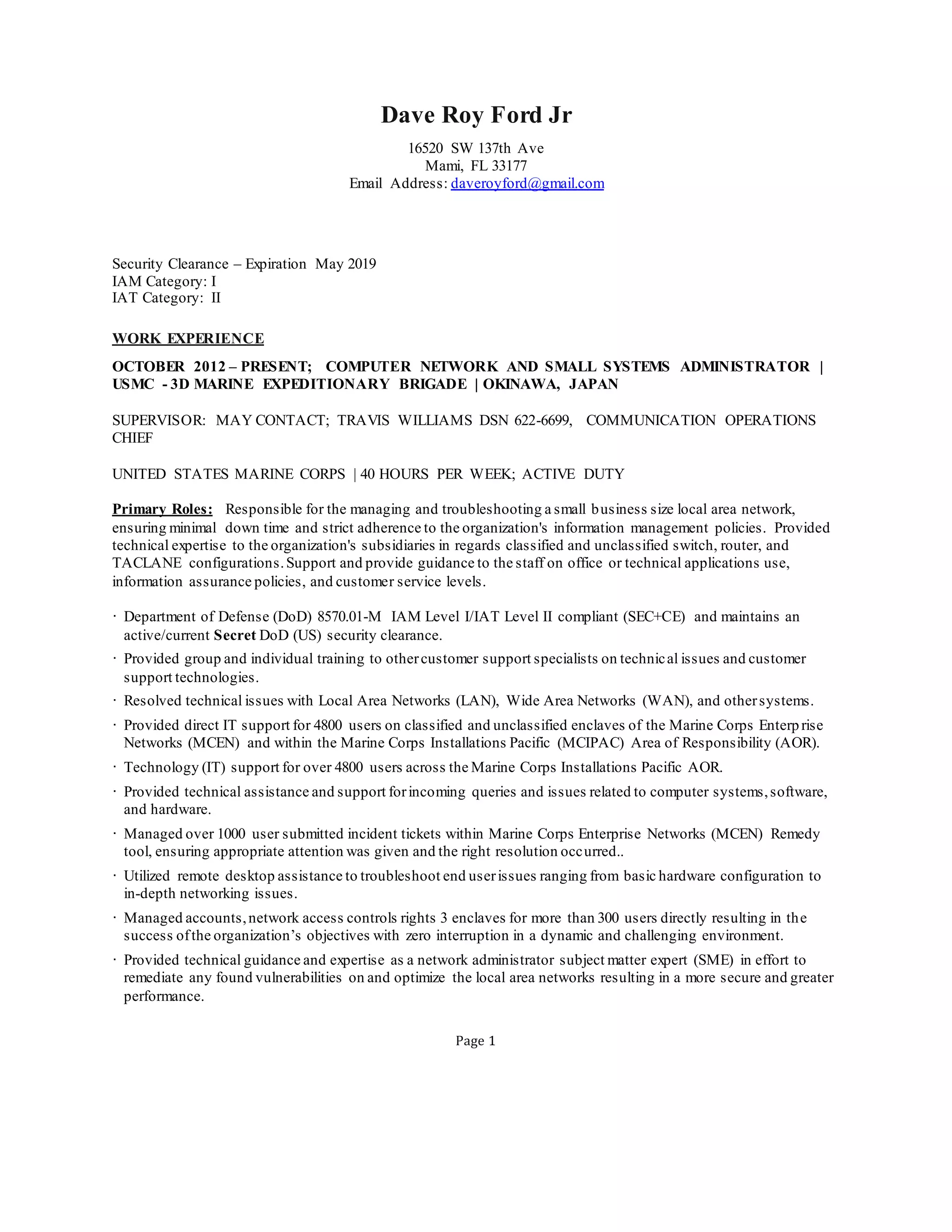 Dave Ford Resume | DOCX