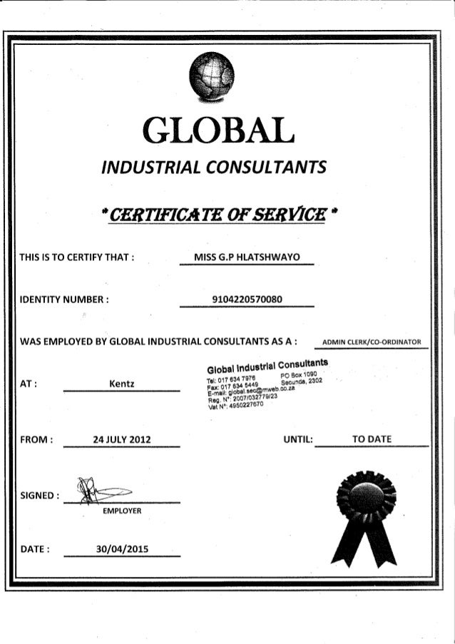 CERTIFICATE OF SERVICE GLOBAL