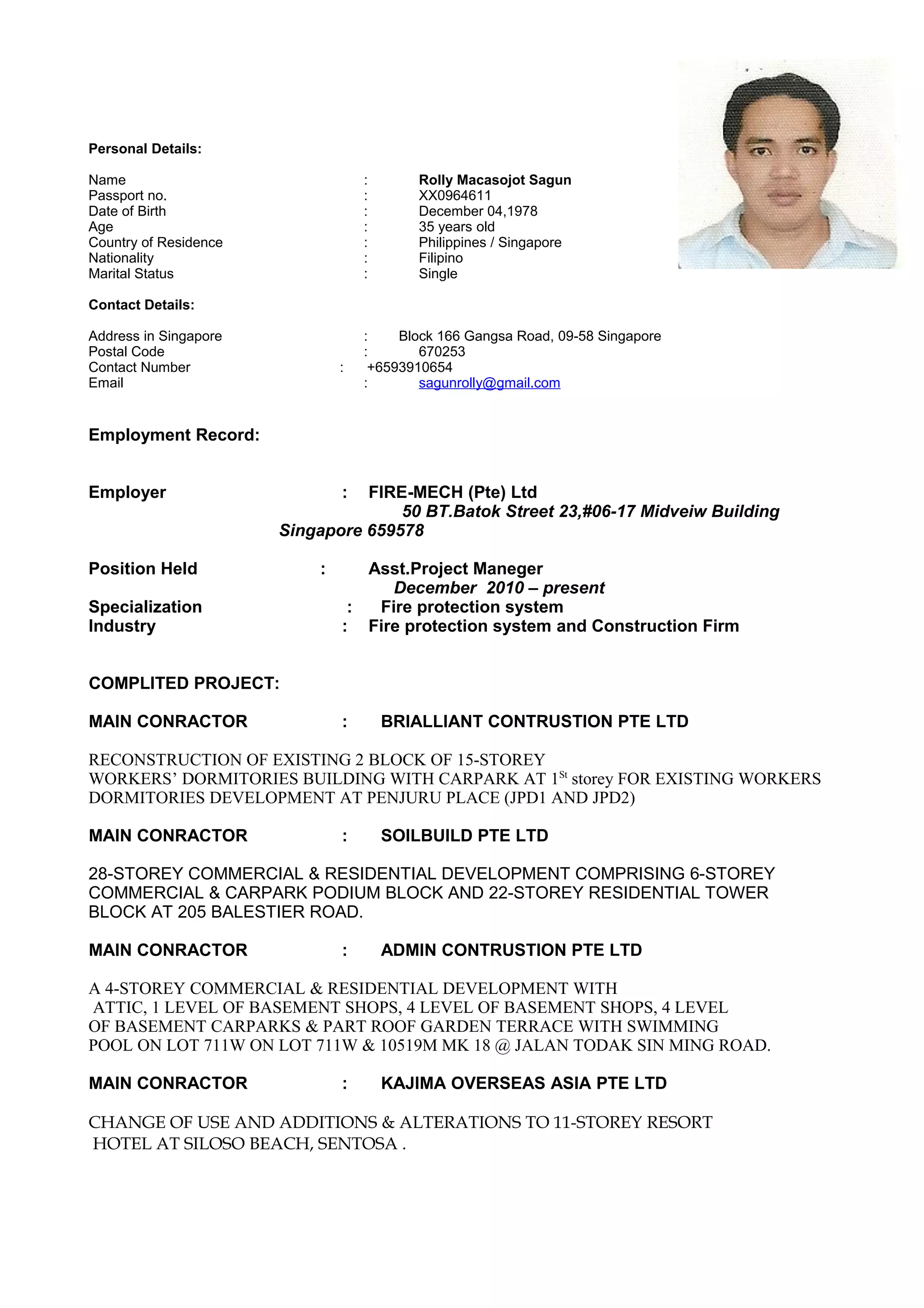 rolly resume | DOC | Construction Industry | Industries