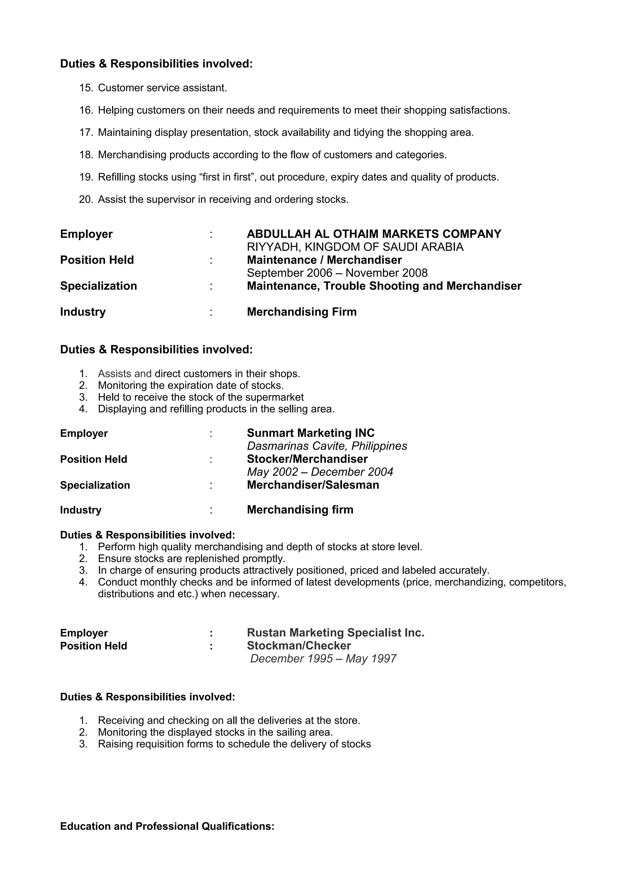rolly resume | DOC | Construction Industry | Industries