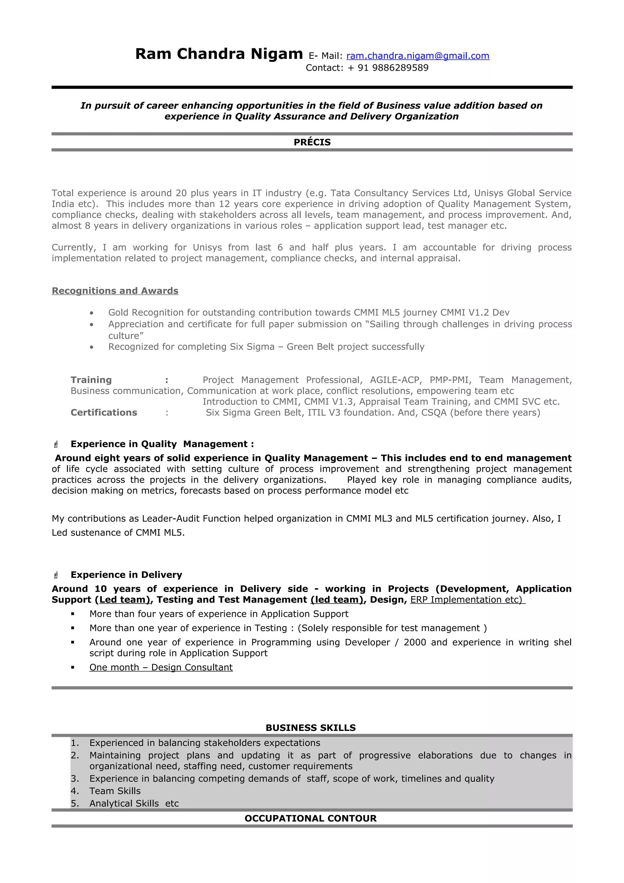 Resume of Ram Nigam-Quality_Mgmt | DOC