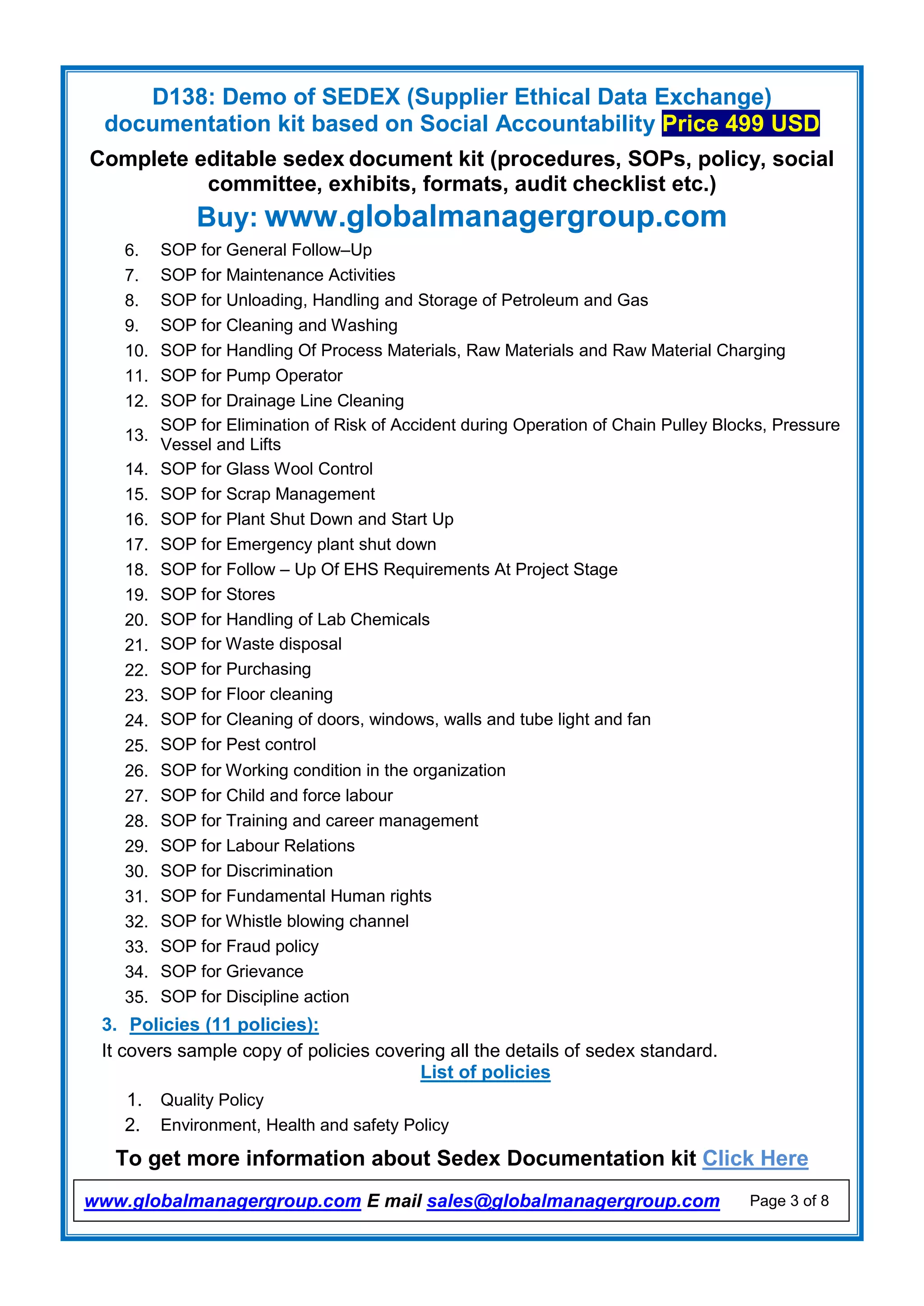 SEDEX Certification Documents kit | PDF