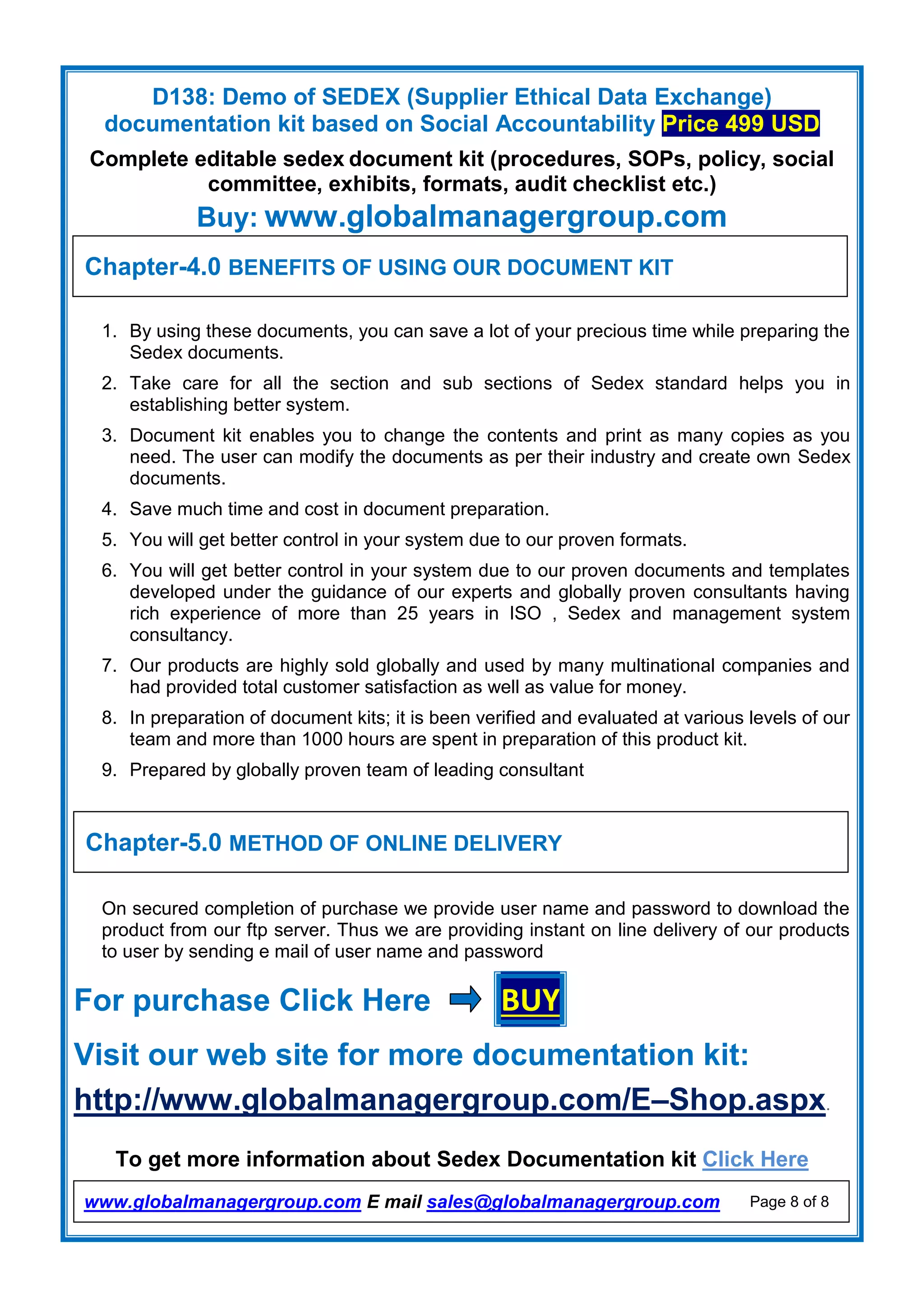 SEDEX Certification Documents kit | PDF