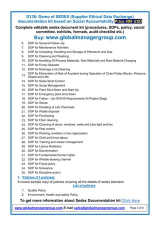 SEDEX Certification Documents kit | PDF