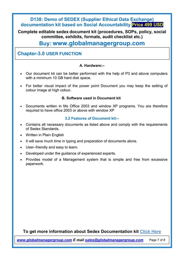 SEDEX Certification Documents kit | PDF