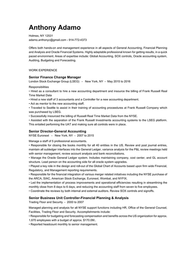Anthony-Adamo Resume 2016 | PDF | Business Accounting & Finance | Business