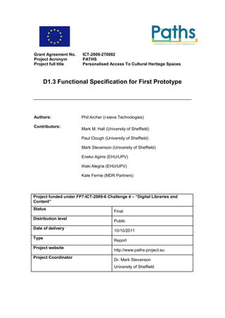 PATHS Functional specification first prototype | PDF