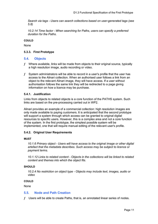 PATHS Functional specification first prototype | PDF