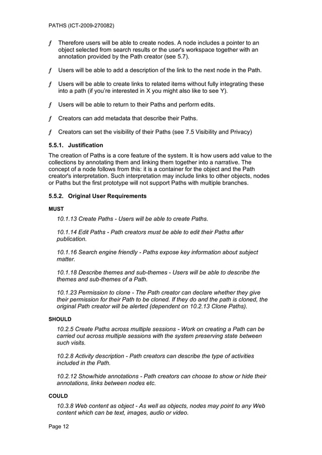 PATHS Functional specification first prototype | PDF