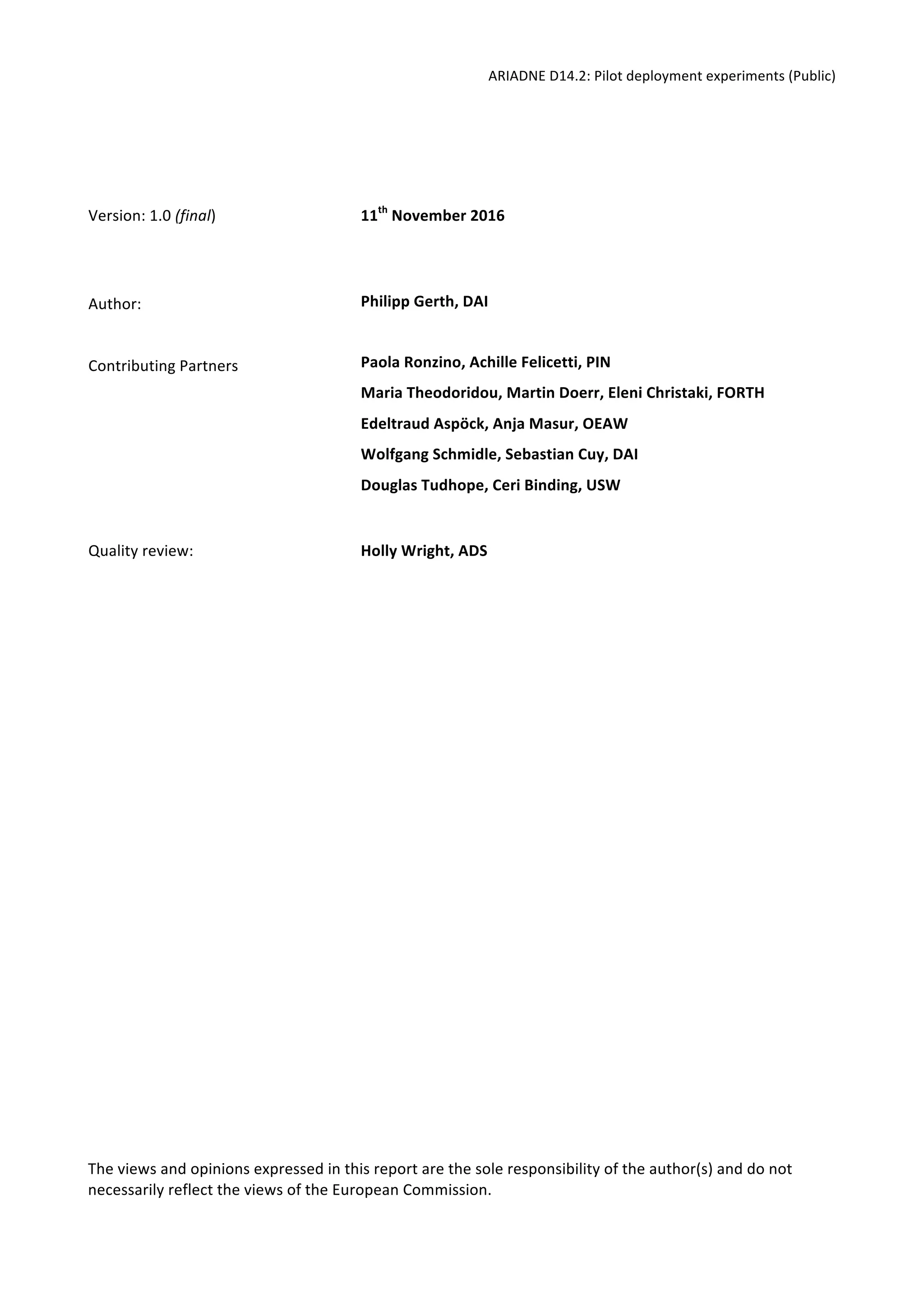 ARIADNE: Pilot deployment experiments | PDF | Databases | Computer Software and Applications