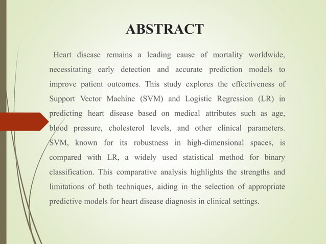 Heart disease prediction based on the machine learning algorithms | PPTX