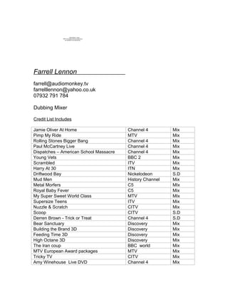 Farrell Lennon Credit list | DOC