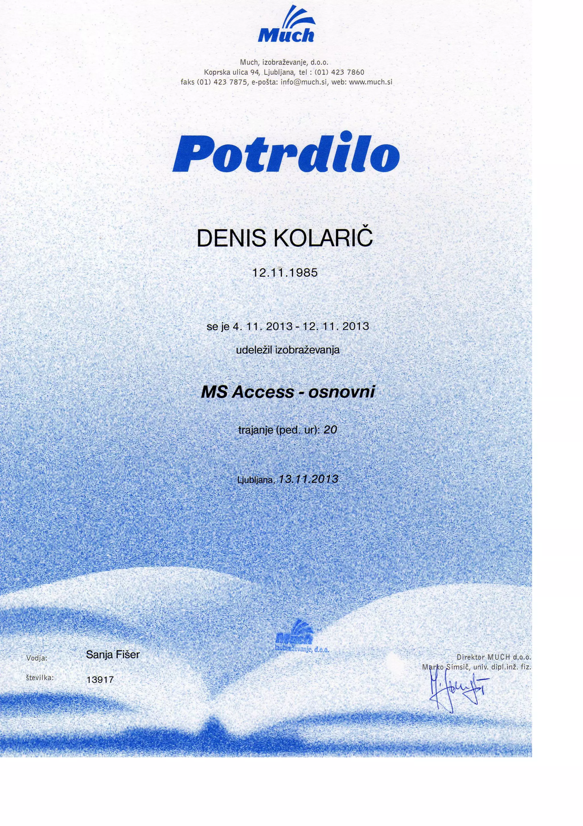 Potrdilo o izobraževanju iz MS Access | PDF